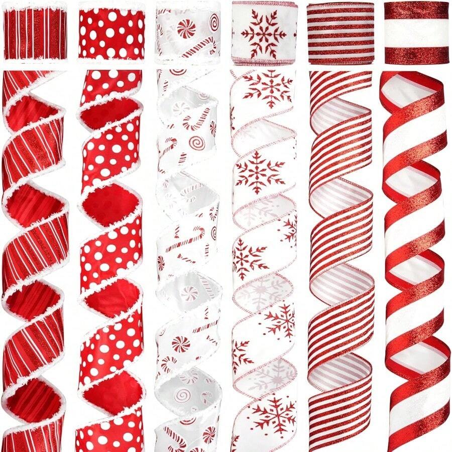 Christmas 2.5 Inch Red And White Christmas Ribbon Wired Candy Cane For ...