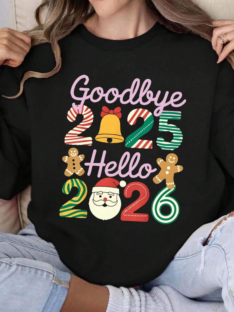 Christmas Sweater Goodbye 2025 O 2026 Santa Gingerbread Bell Design New ...