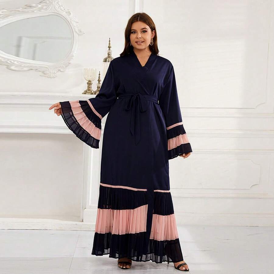 In Stock Middle East Muslim African Fashion Pleated Color Block Long ...