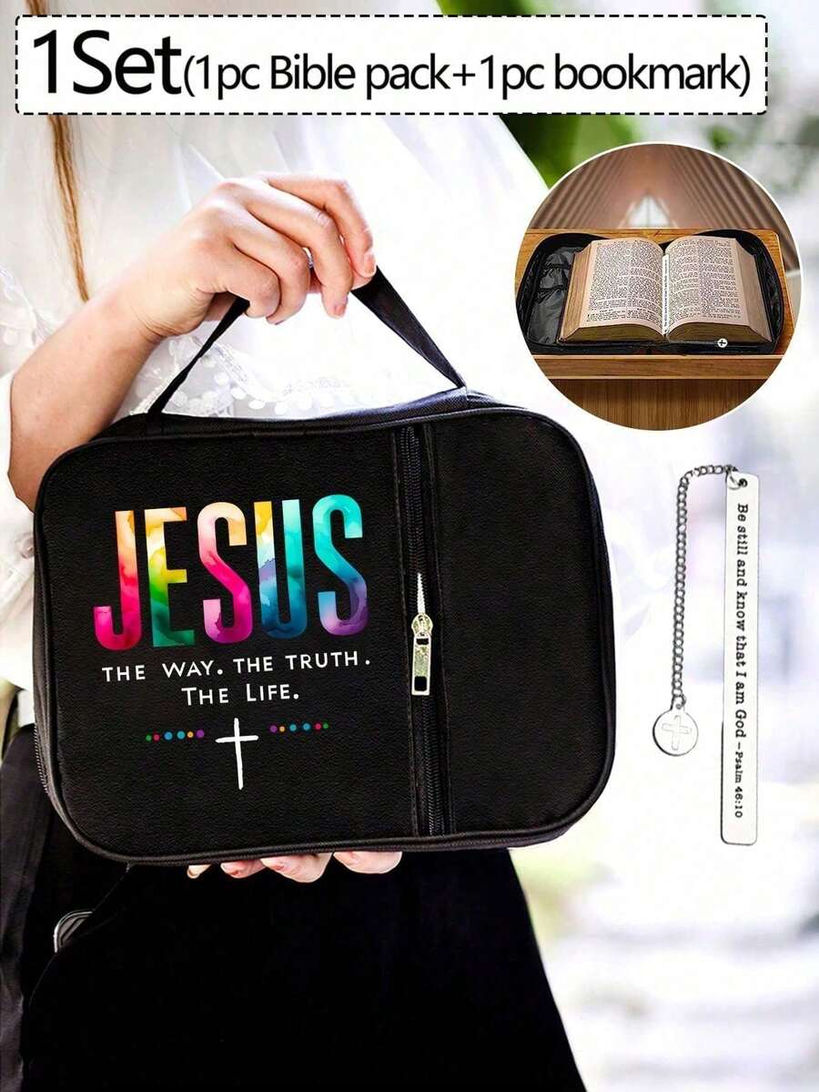 1pc Fashionable And Minimalist Easter Cross Jesus Printed Bible Bag ...