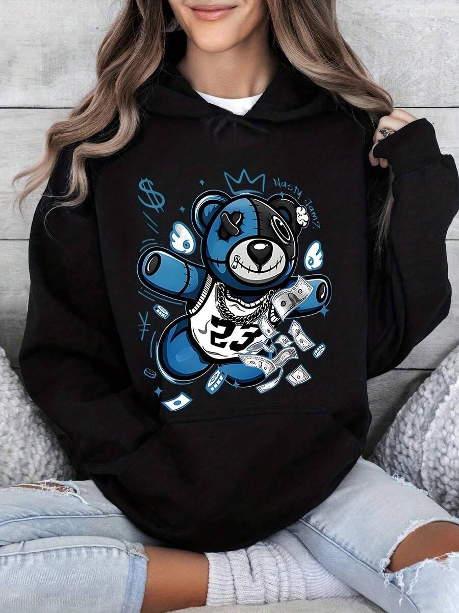Sudadera con estampado de oso azul y texto "Mírame" para uso casual y ...