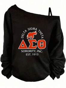 Delta Sigma Theta Off Shoulder Long Sleeve Top With Circular Emblem ...