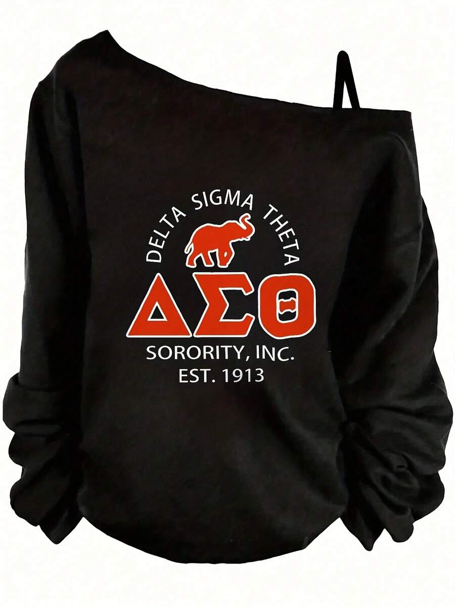 Delta Sigma Theta Off Shoulder Long Sleeve Top With Circular Emblem ...
