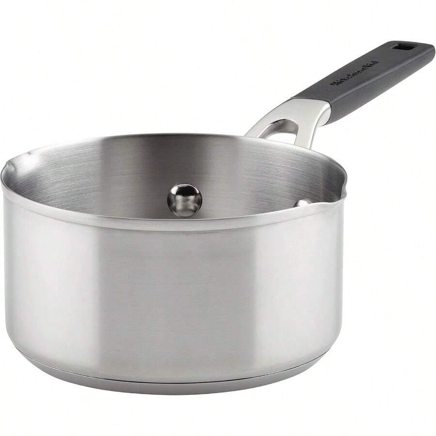 KitchenAid Stainless Steel Saucepan With Pour Spouts 1 Quart Brushed ...