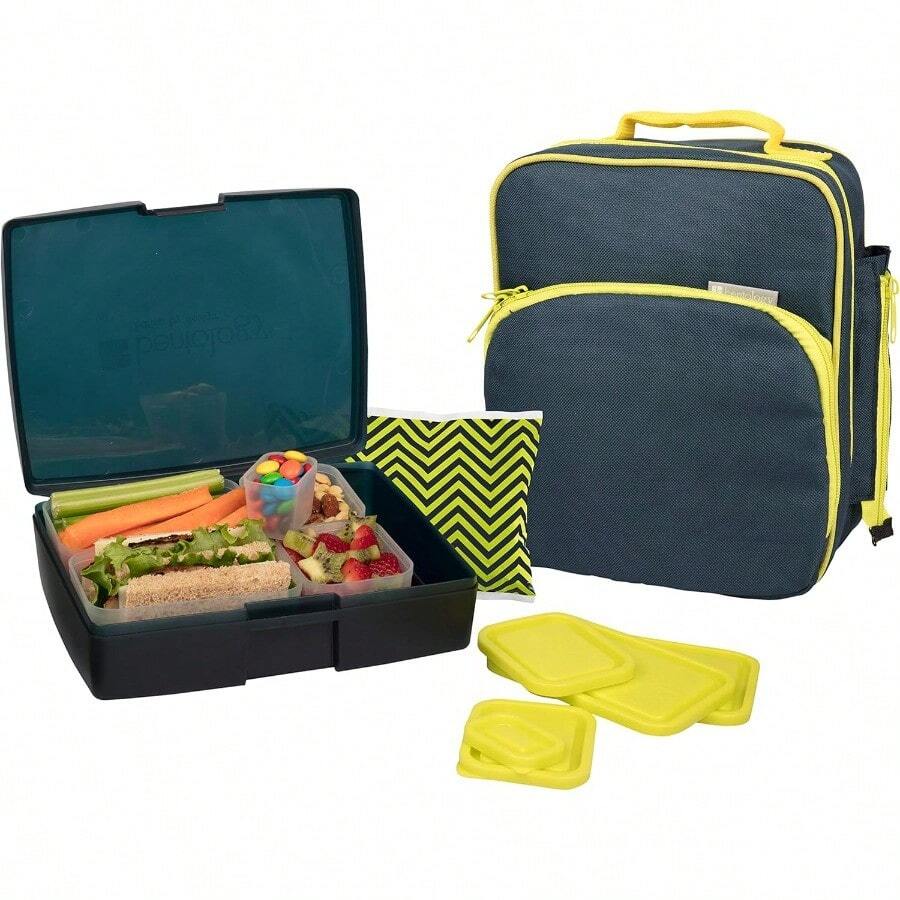 Lunch Bag And Box Set For Boys 9 Pieces Total Insulated Lunchbox Tote ...