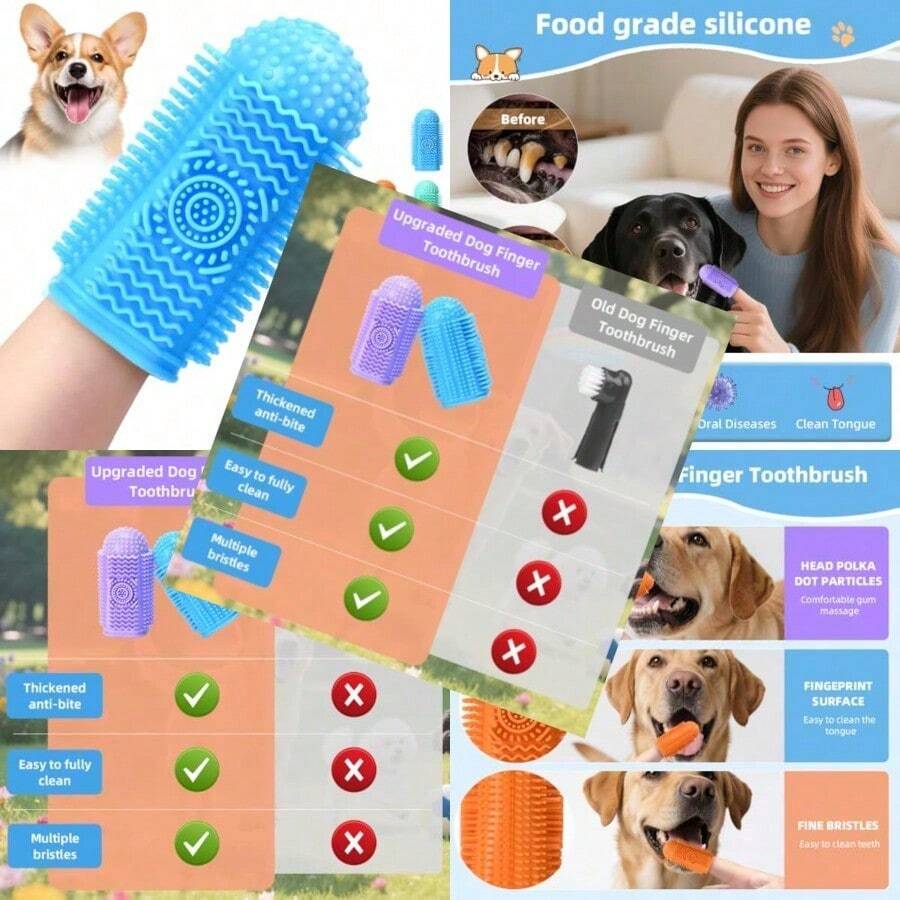 6Pcs Silicone Dog Toothbrush360° Dog Tooth Brushing Kit Finger ...