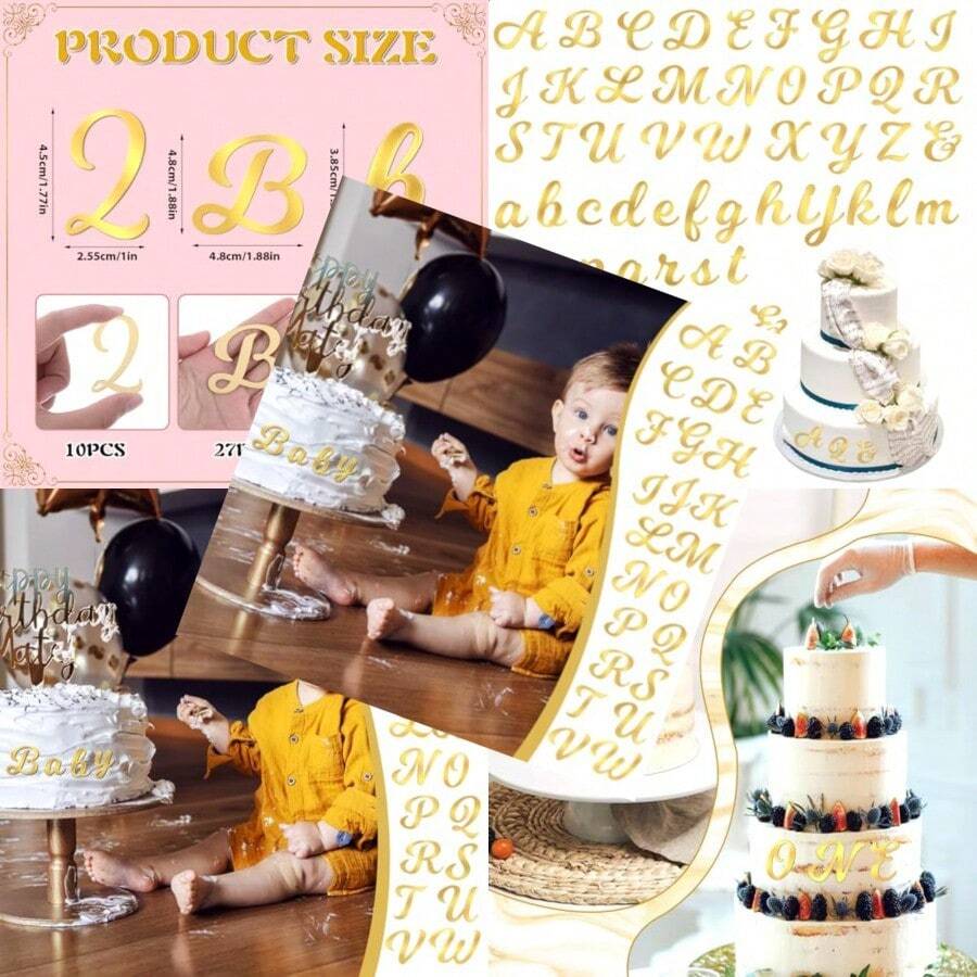 64PCS Gold Letters Acrylic Cake Topper 0-9 Number And A-Z Letters For ...