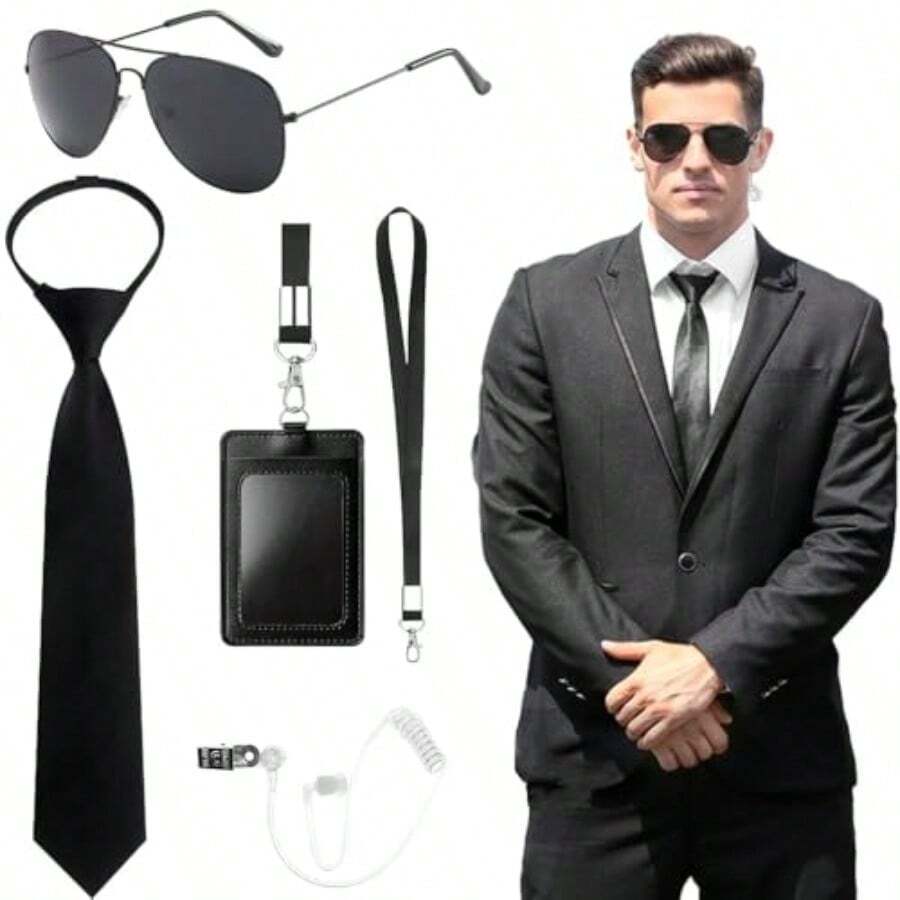 5Pcs Agent Accessories Set Security Guard Cosplay Kit With Sunglasses ...