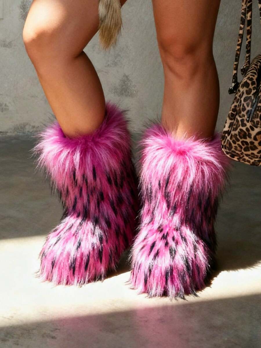 Winter Snow Boots Faux Fur Boots For Women Warm Fuzzy Fluffy Winter ...