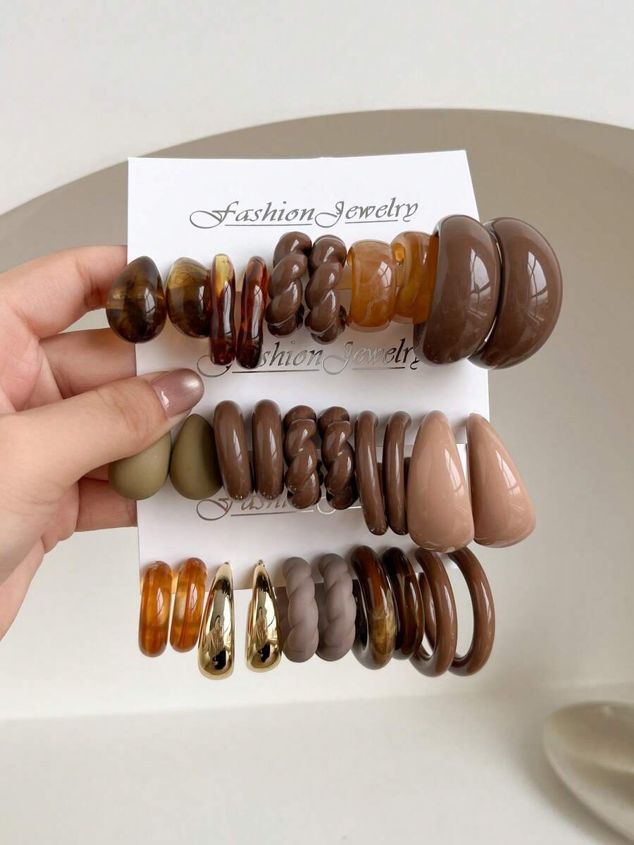 5 Pairs Vintage Y2K Geometric Acrylic Letter & Coin Design Earrings Set ...