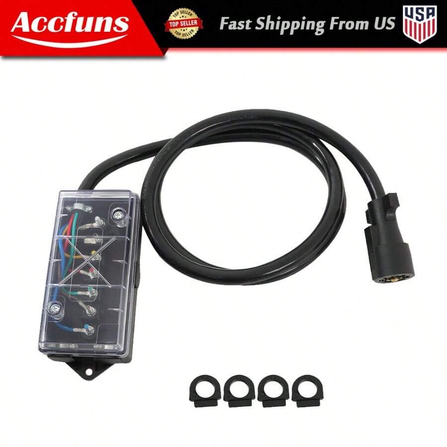 RV Trailer 6FT 7 Way Trailer Cable With 7 Pin Plug And 7 Gang Junction ...