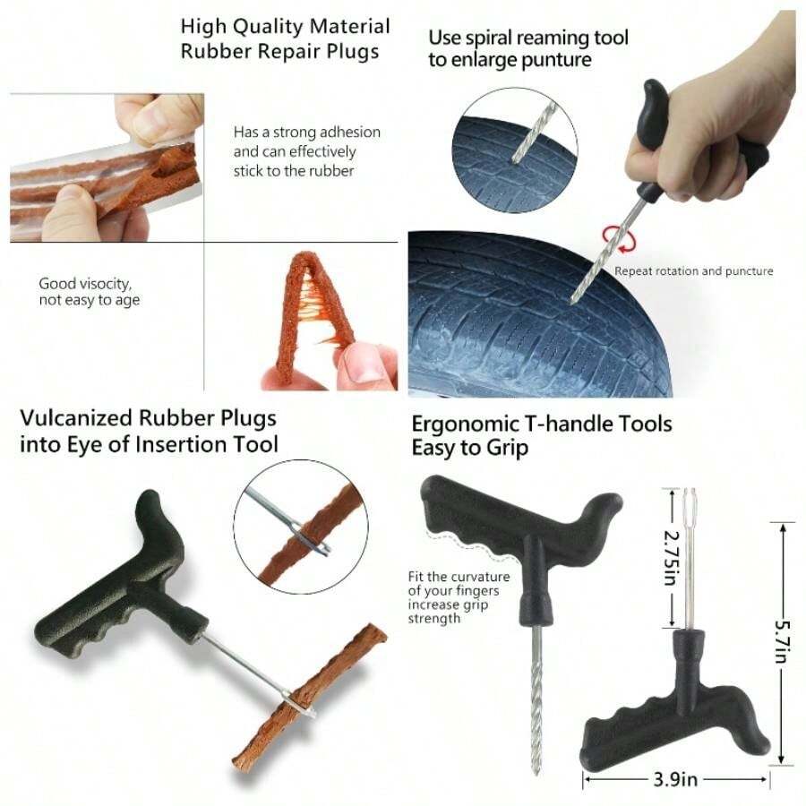 Emergency Tire Patch Kit - 10pcs Heavy Duty Motorcycle Fix A Flat ...