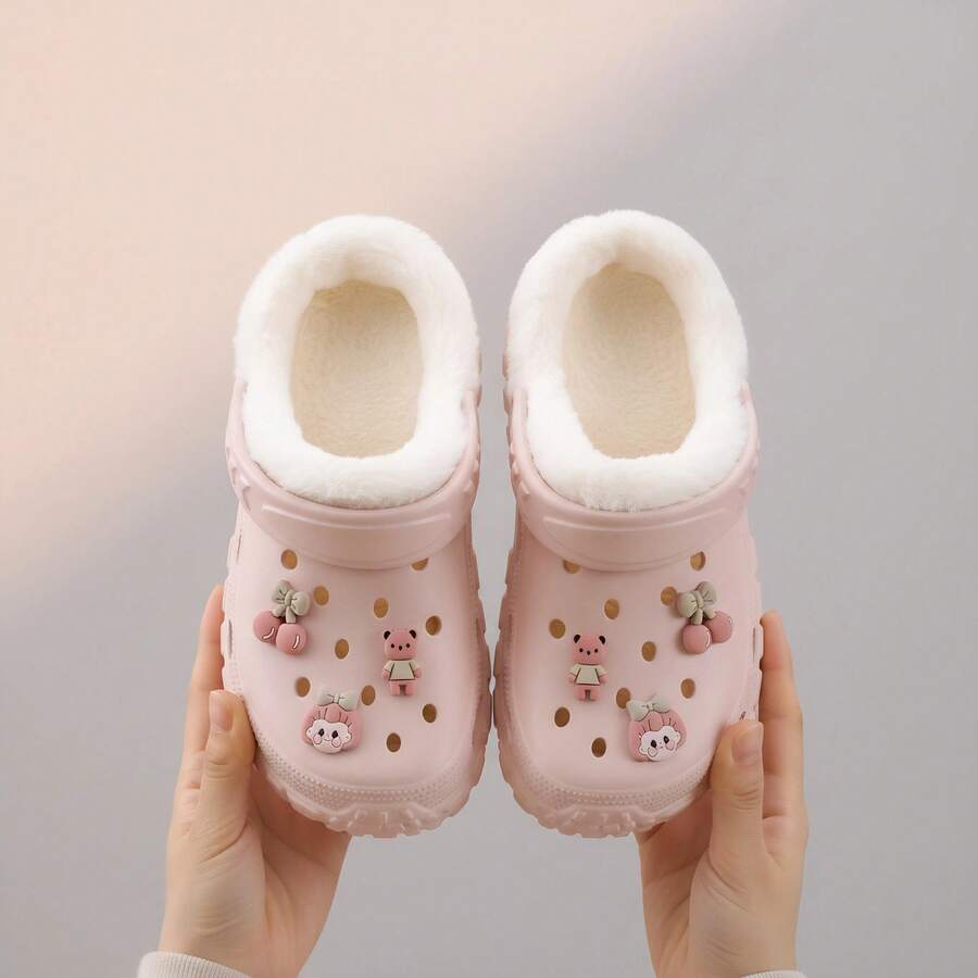 Women's Thermal Lined Clogs With Cute Flower Decor, Thick Sole, Warm ...