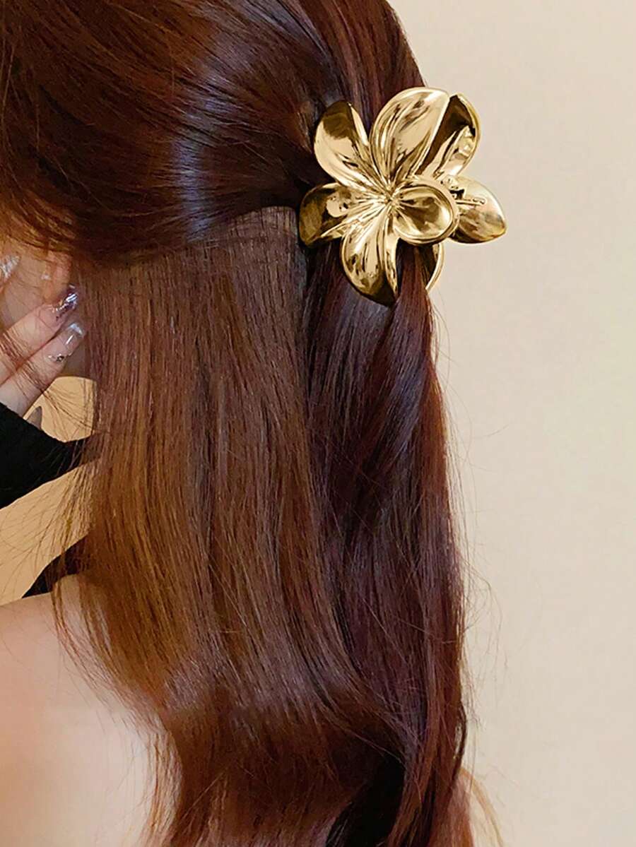 1pc Women's Elegant Gold Metal Flower Shaped 8cm/3.15in Hair Claw Clip ...