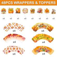D48PCS Fall Themed Birthday Party Decorations 24PCS Cupcake Toppers And ...