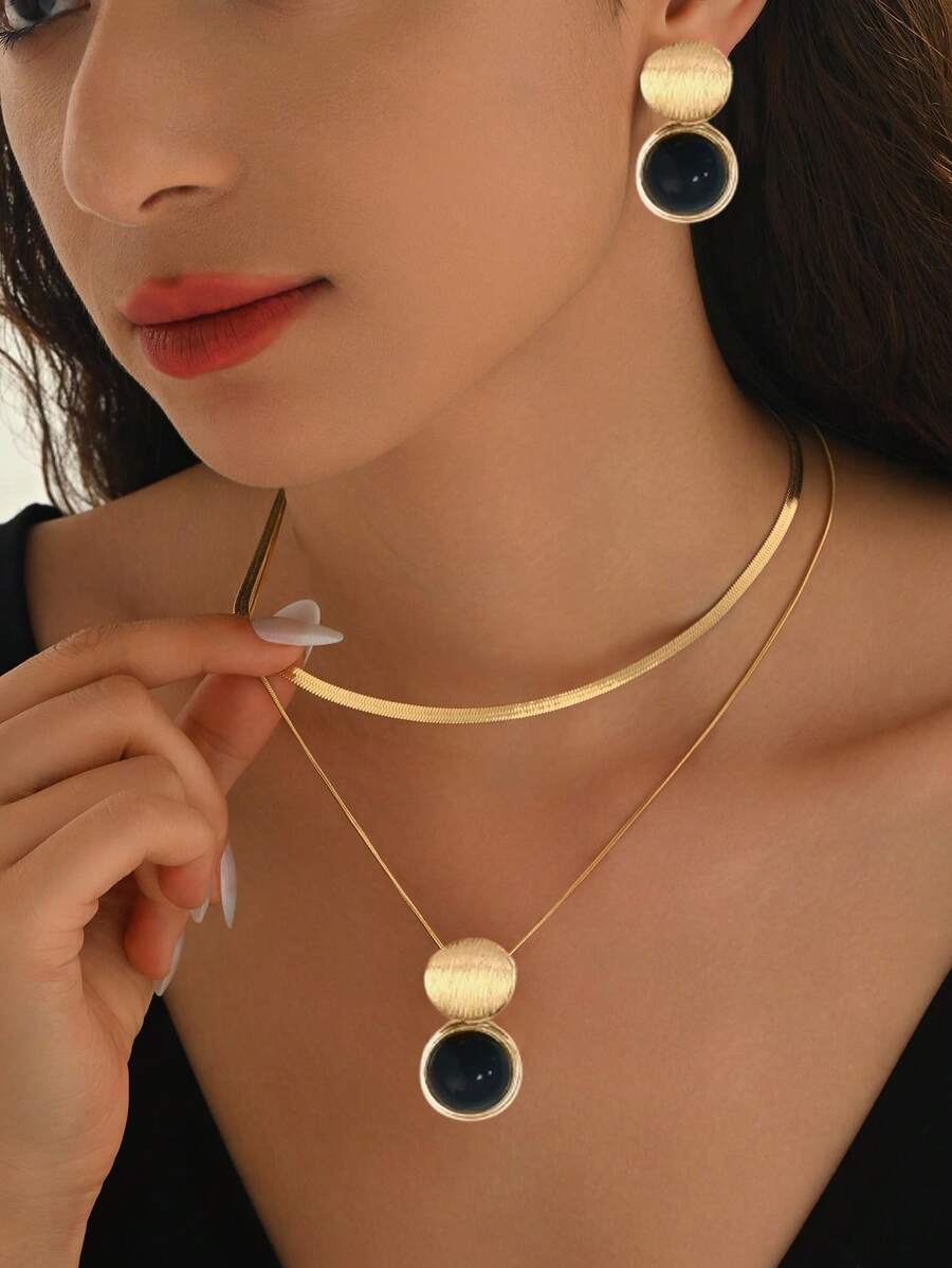 2pcs Autumn/Winter Elegant Necklace + Earrings Jewelry Set For Women ...