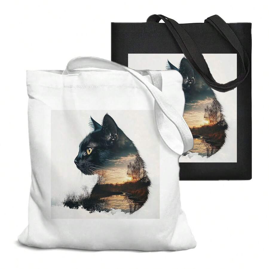 1pc 35*40cm(14*16 Inch) Mystic Cat Landscape Shopping Bag, Non-Stretch ...