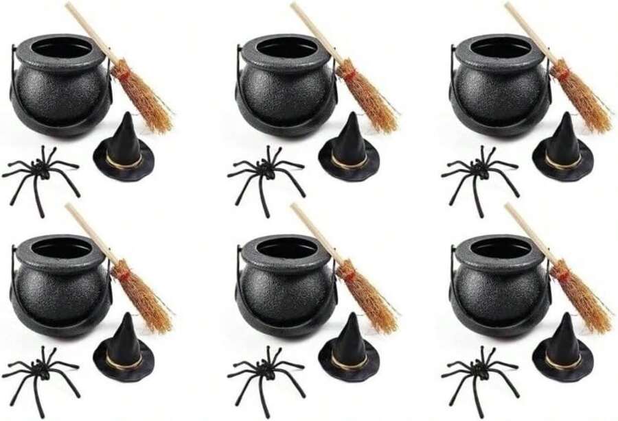 Jupengmg 24Pcs Mini Cauldron Halloween Decor Set - Small Plastic Mini ...