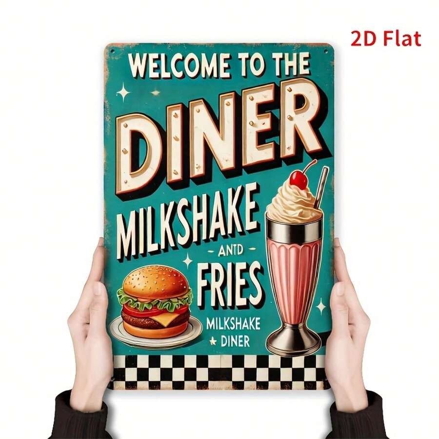 [2D Flat] Vintage Diner Metal Wall Art Sign - Retro Tin Decor With ...