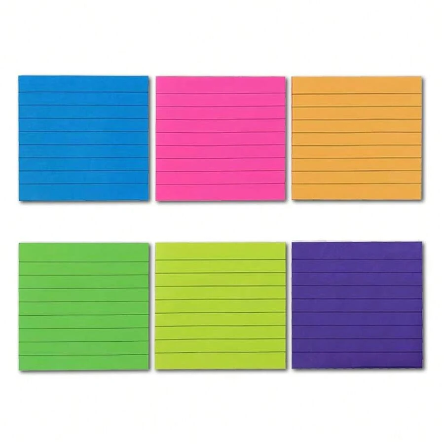 7.6*7.6cm Standard Size Lined Square Sticky Notes Set, 6 Colors, 30 ...