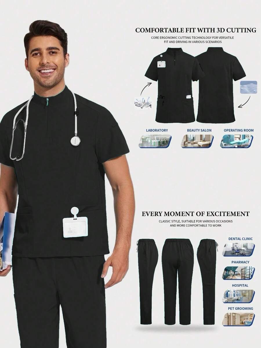Men's Short Sleeve Set, Hot Selling Stand Collar Zipper Uniform For ...