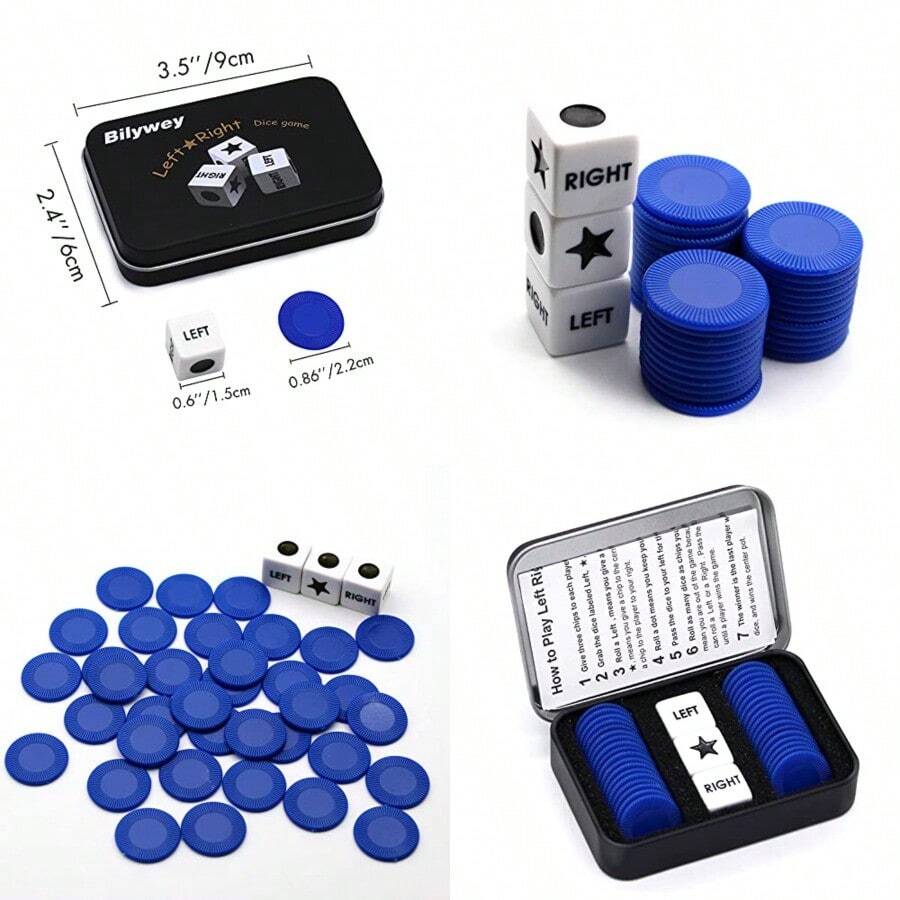 Left Right Center Dice Game Set With 3 Dices + 36 Blue Chips Blue# ...