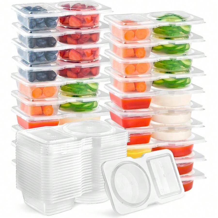 20 Pack 4.5 Oz Snack Pack Containers With Lids, 2 Compartment Snack ...