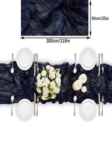 157-Inch Navy Blue Cheese Cloth Table Runner, Bohemian Cheesecloth ...