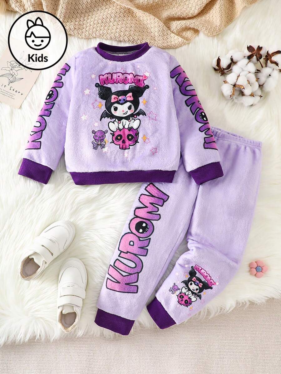 Sanrio 1pc Cute Children's Kuromi Theme Purple Flannel Pajama Set, Give ...