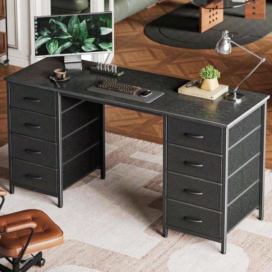 Huuger 55 Inch Computer Desk With 8 Fabric Drawers, Office Desk Work ...