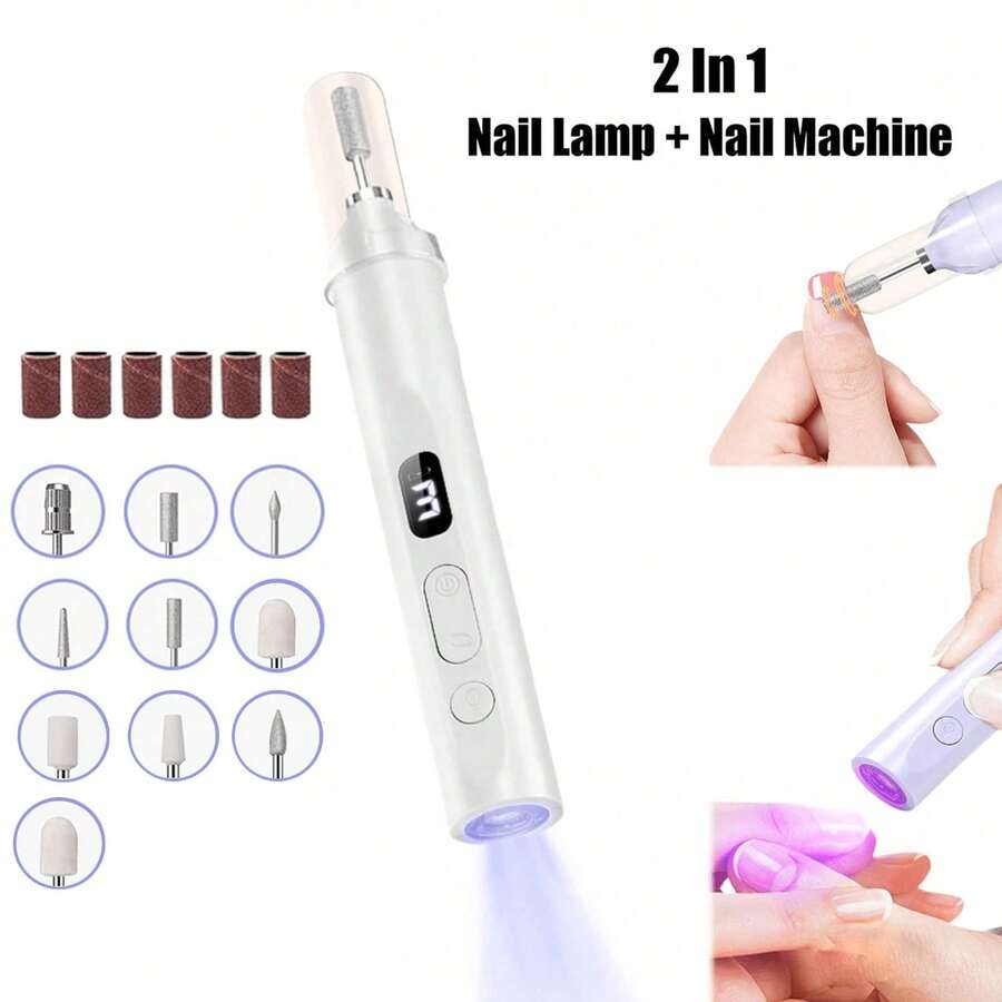 Juego de lima de uñas y lámpara UV, lima de uñas eléctrica portátil y ...