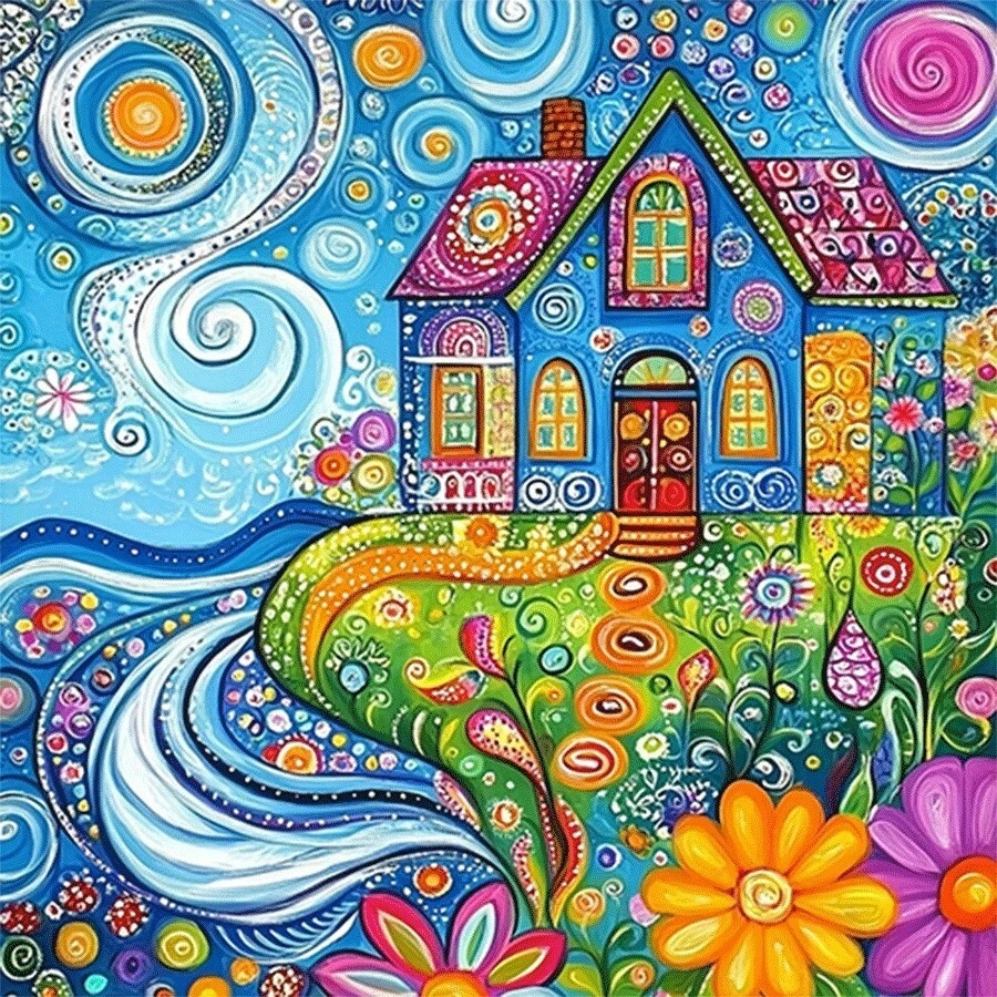 1pc DIY Colorful Dreamhouse Diamond Painting, Cartoon Landscape ...