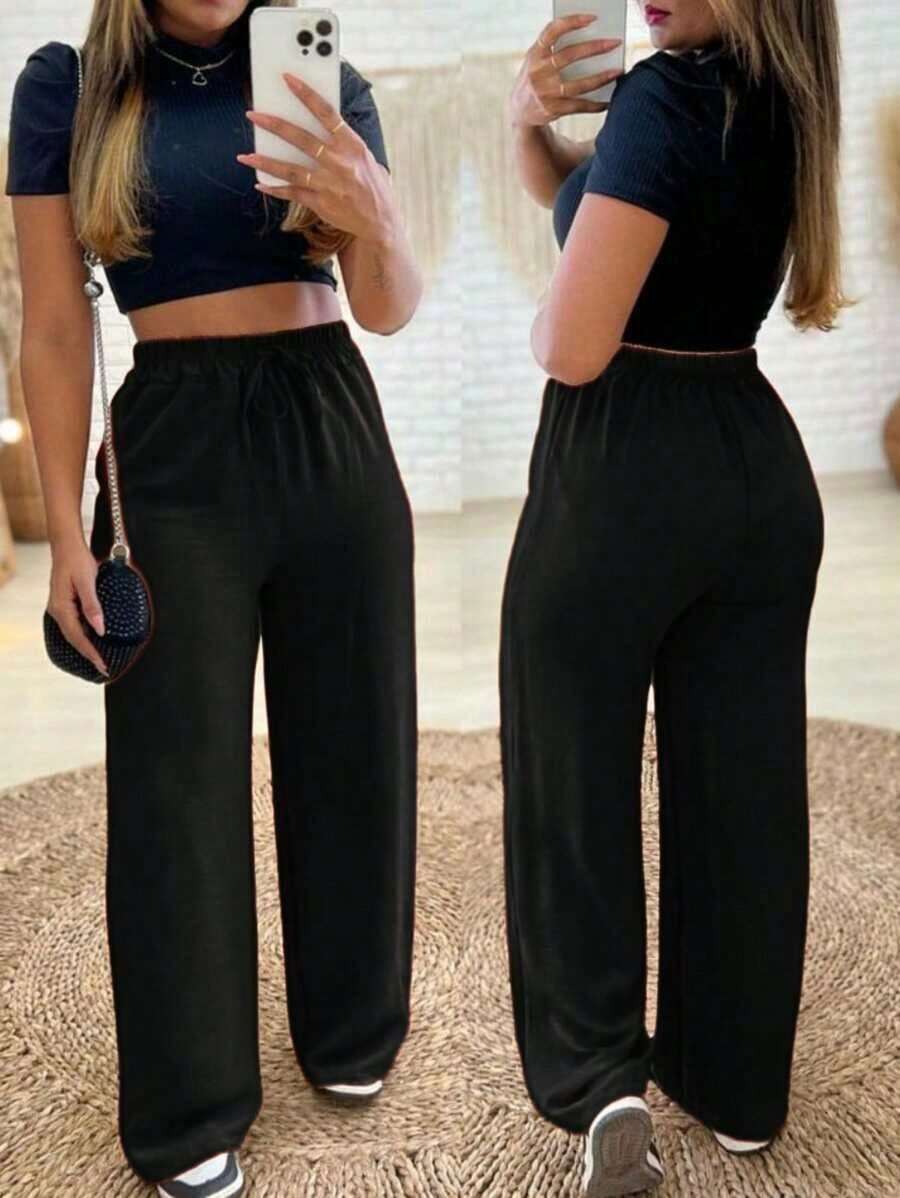 Women's Wide-Leg Pants Without Pockets, High Waist | Mode de Mujer ...