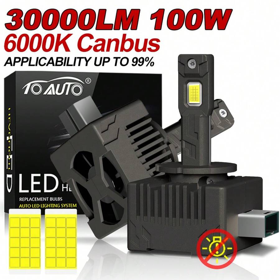 TOAUTO 2 PEÇAS TOAUTO 100W D1S Faróis LED D3S D2S D4S Luzes Turbo LED ...