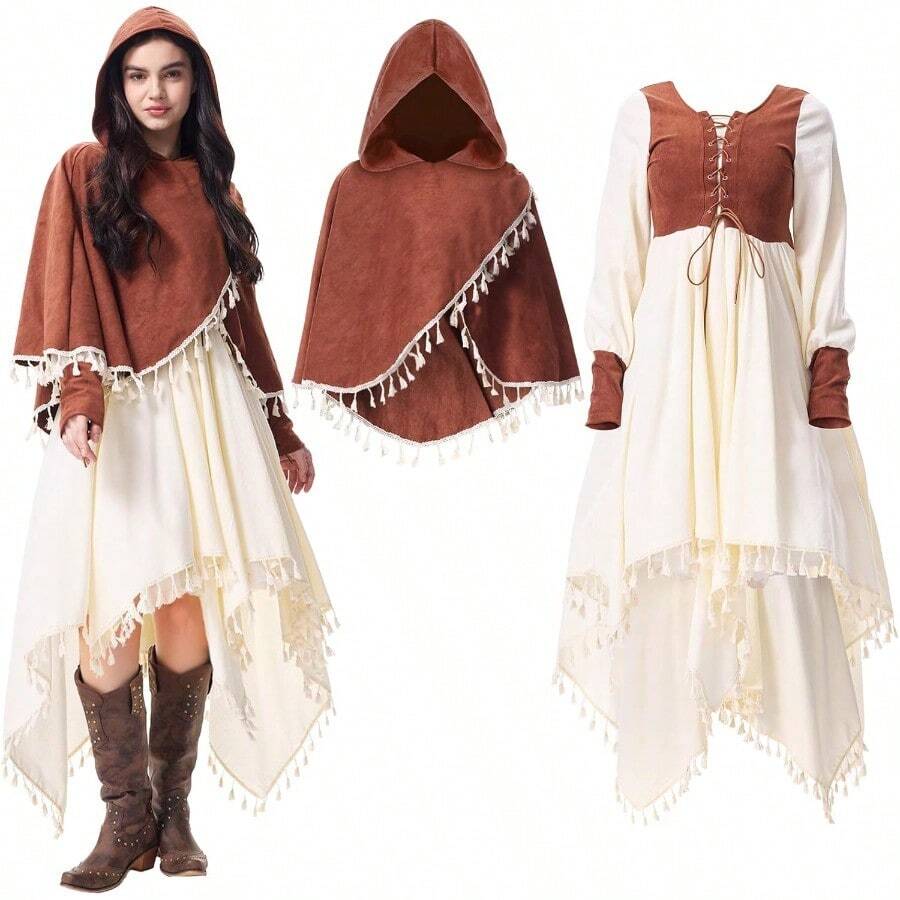 2026Renaissance Costume Women Medieval Pirate Asymmetrical Dress Ren ...
