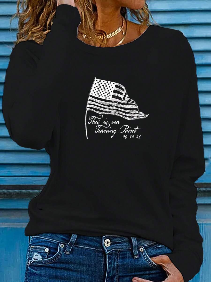 American Flag Turning Point Print Long Sleeve American Style Super ...