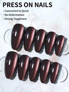 24pcs Y2K Style Glossy Almond-Shaped Nail Stickers, Brown Crystal Cat ...