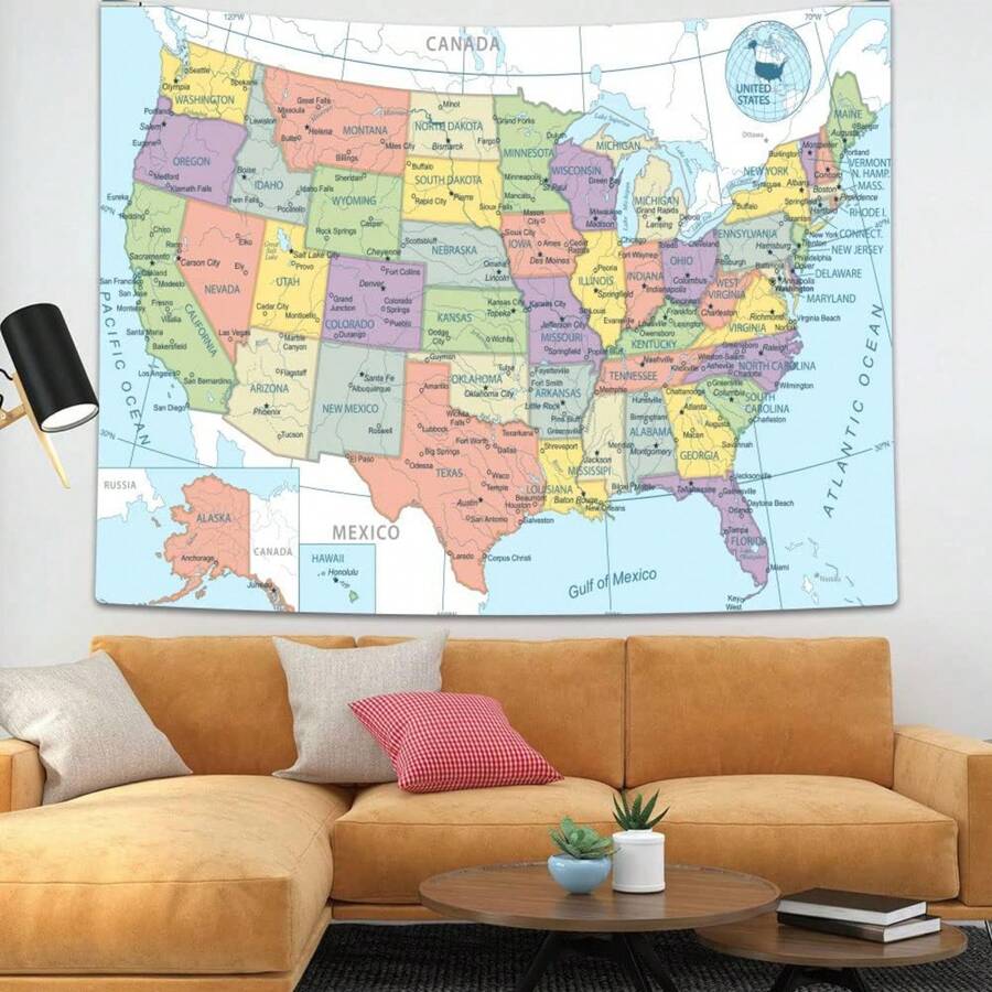 TOMOZ United State Map Tapestry, US Maps Tapestries For Kids Student ...