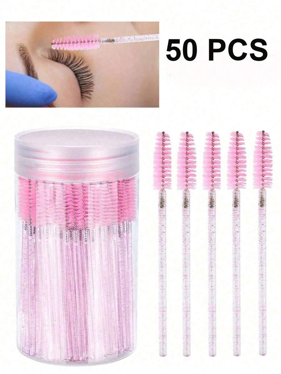 50PCS Pink Crystal Eyelash & Eyebrow Spoolies, Disposable Bendable ...