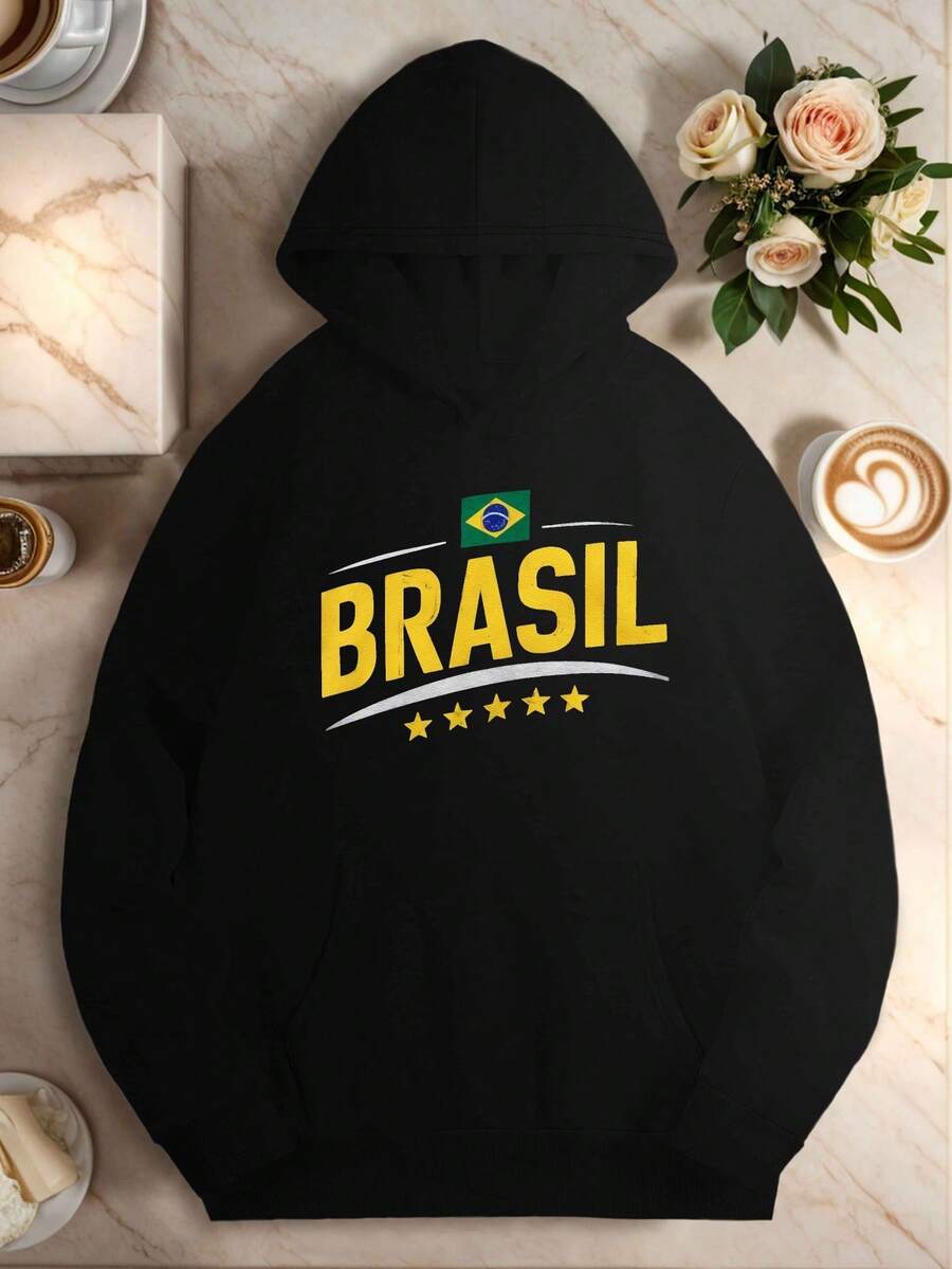 BRASIL With Brazilian Flag 250G Women'S Plus Size Casual Hoodies ...