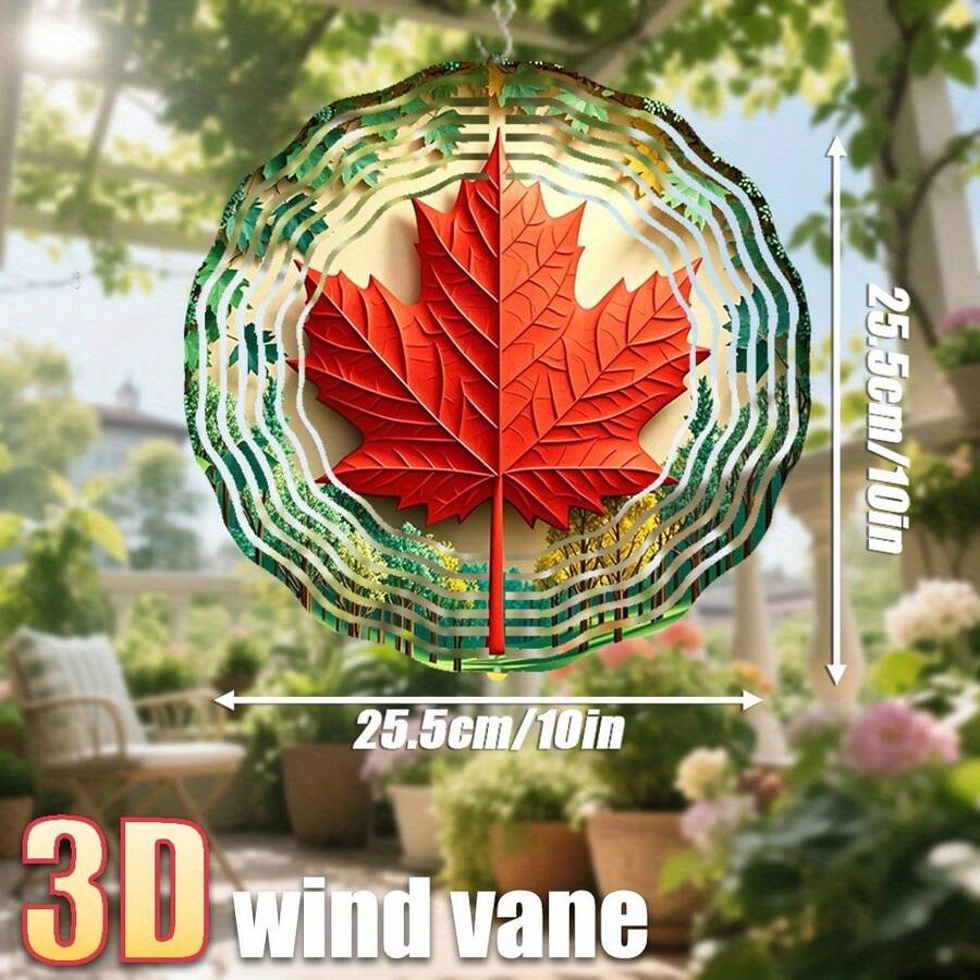1pc 3D Wind Chime With Red Maple Leaf & Green Foliage Design - 10-Inch ...