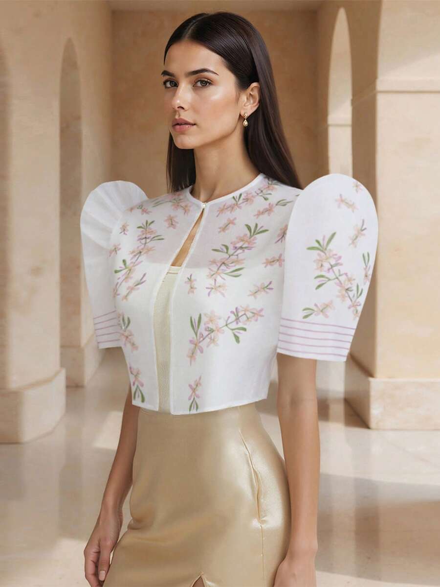 Amyenjoylife Modern Filipiniana Top,Butterfly Sleeves Filipiniana ...