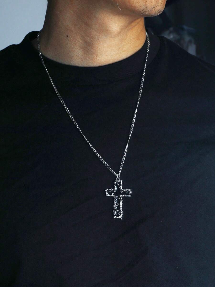 Vintage Gothic Melting Cross Necklace For Men, Stainless Steel Chain ...