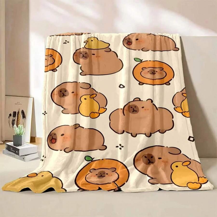 Cute Capybara Blanket Cartoon Print Plush Throw For Birthday ...