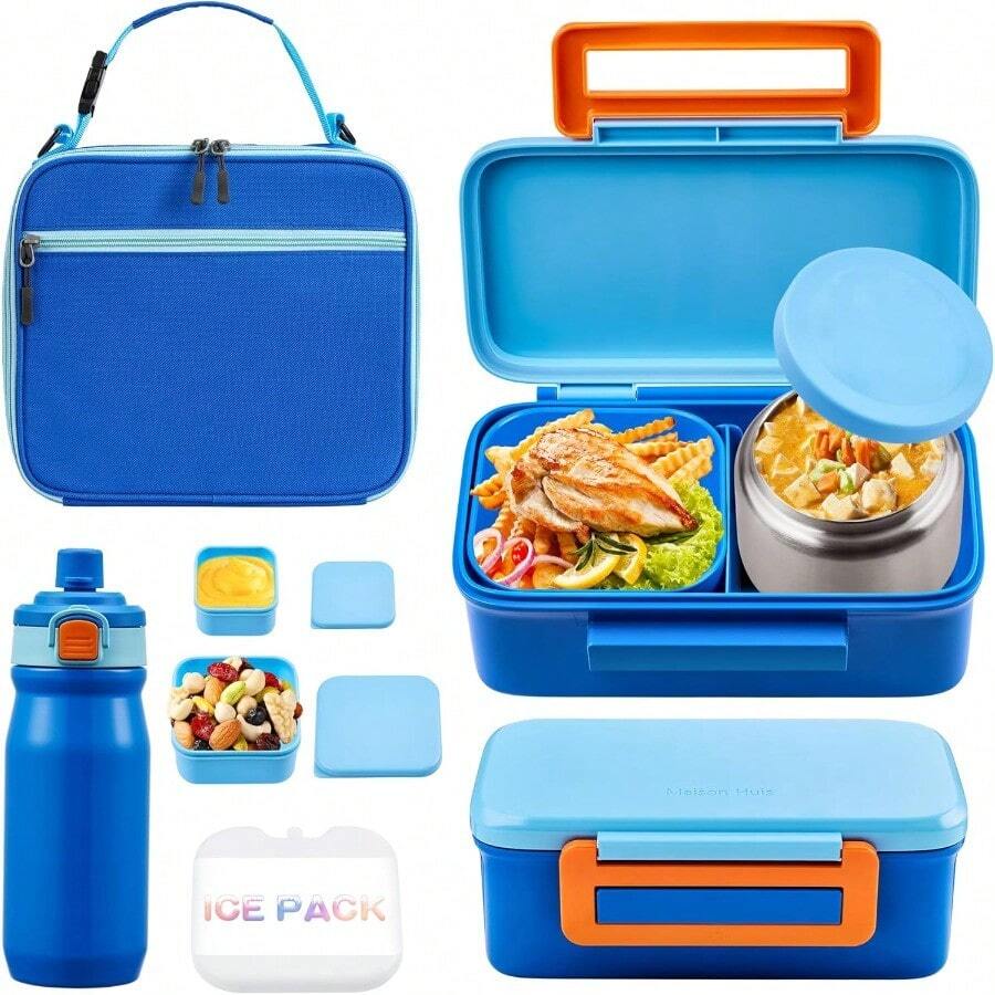 Bento Lunch Box For With 8oz Thermo Leakproof Bento Box Featuring 2 ...