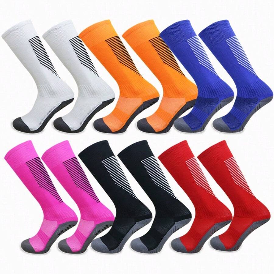 4 Pairs Mixed Color Thick Towel Bottom Knee High Sports Socks, Anti ...