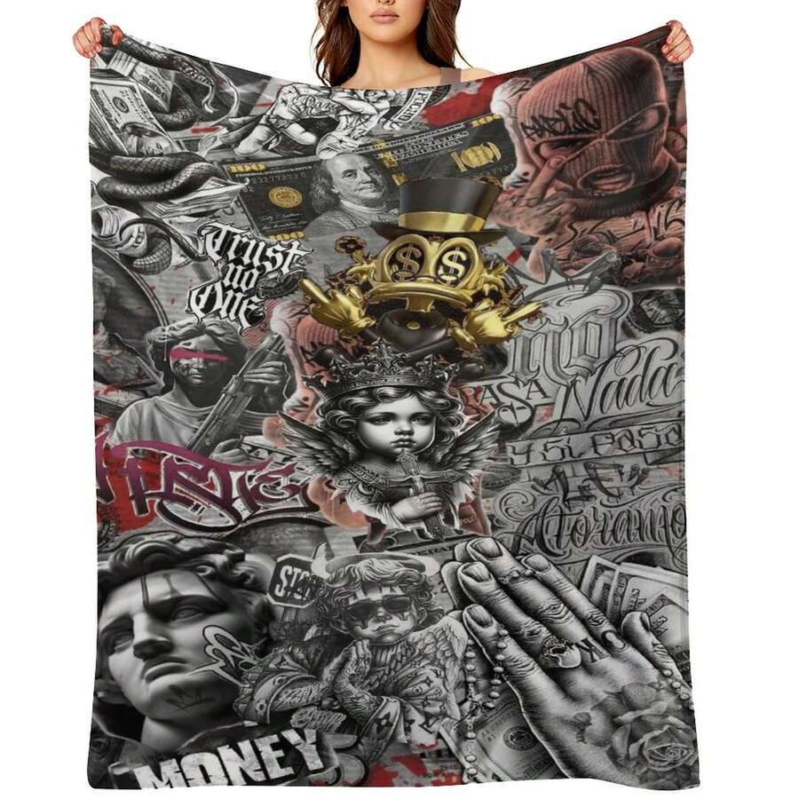 Luxury Oversized Throw Blanket Black And White Graffiti Money Dollar ...