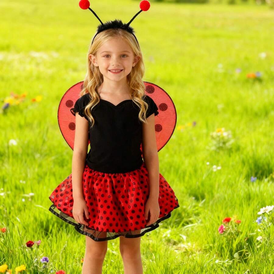 Girls Ladybug Costume Creative Halloween Wings, Headband, Wand, Skirt ...