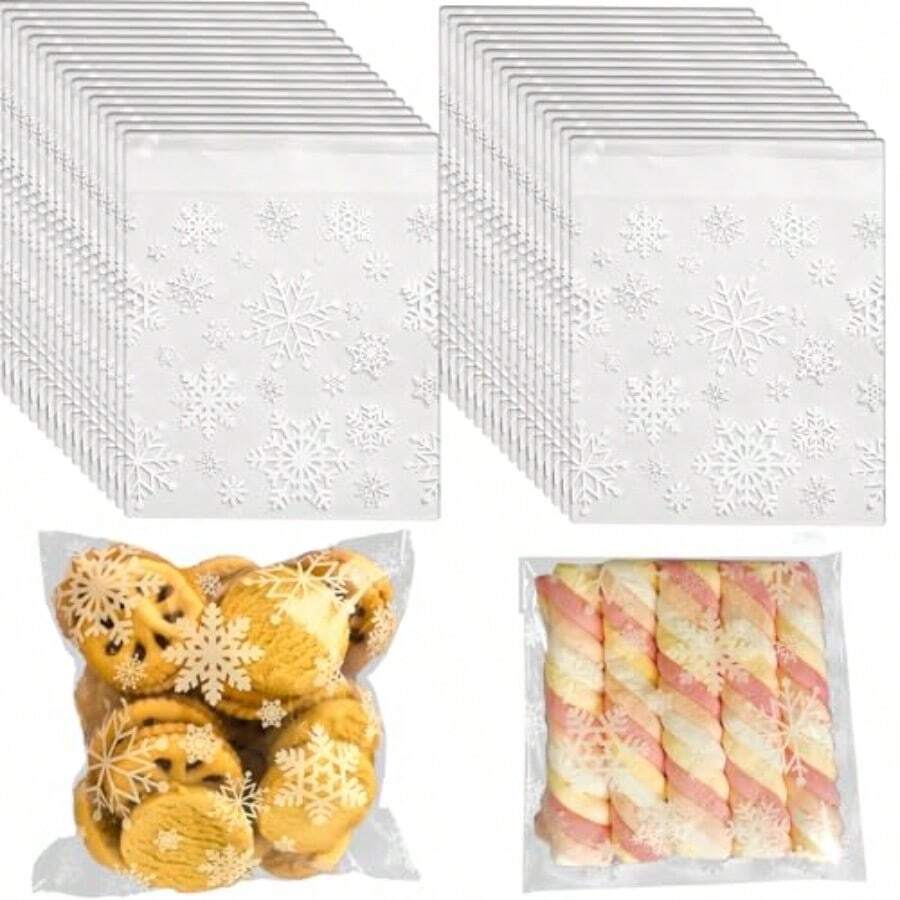 200pc Chritma Coe Bag Flake Cellophane Treat Bag Elf Adheive .X. Gift ...