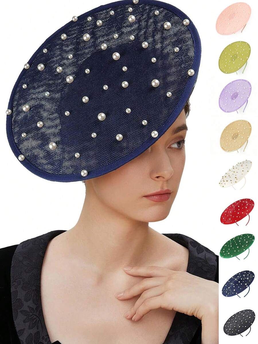 1pc Fascinator Hat Cocktail Tea Party Fascinator Pearl Rivet Headband ...